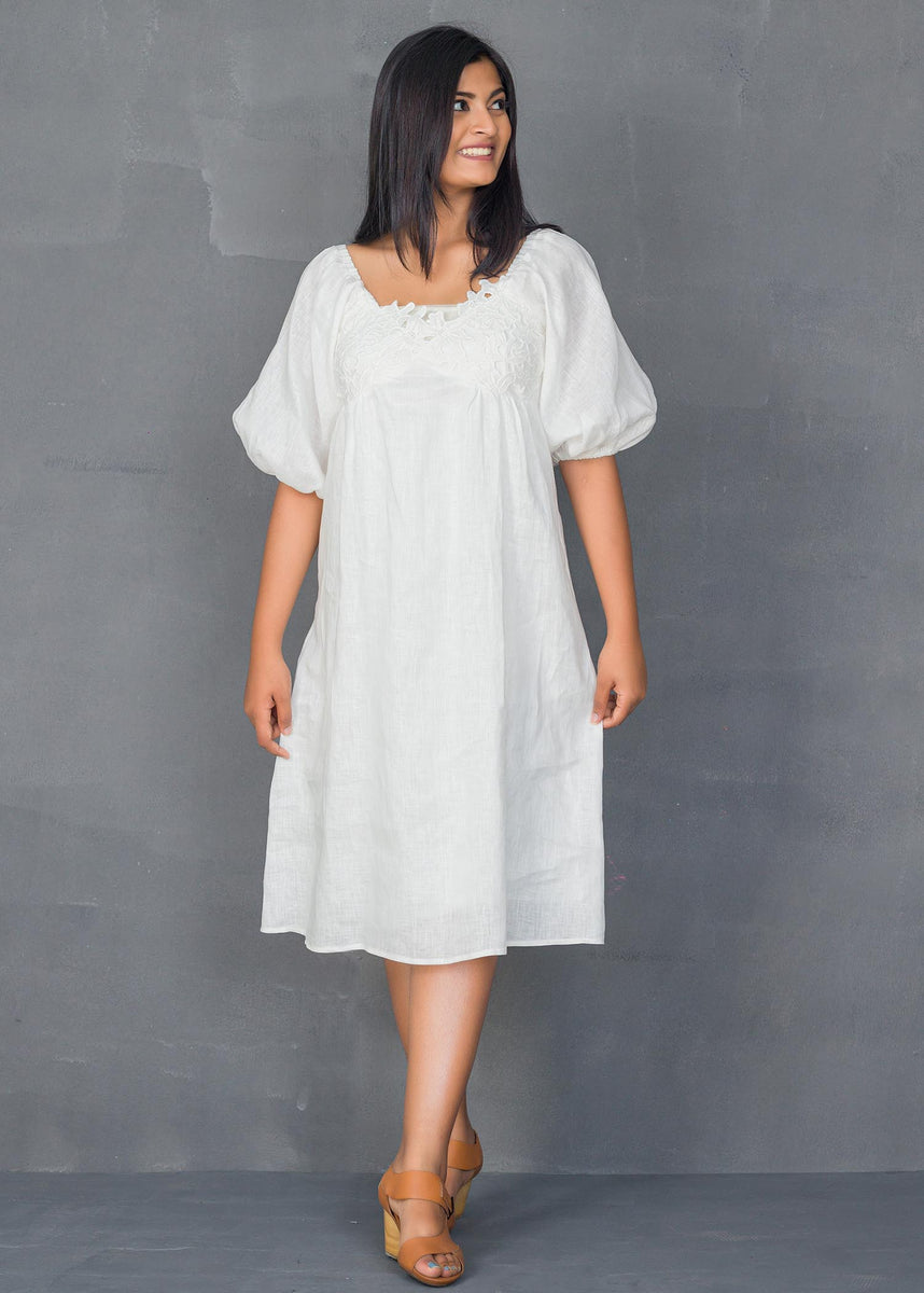 BUST LACE DETAIL BALOON SLEEVE DRESS