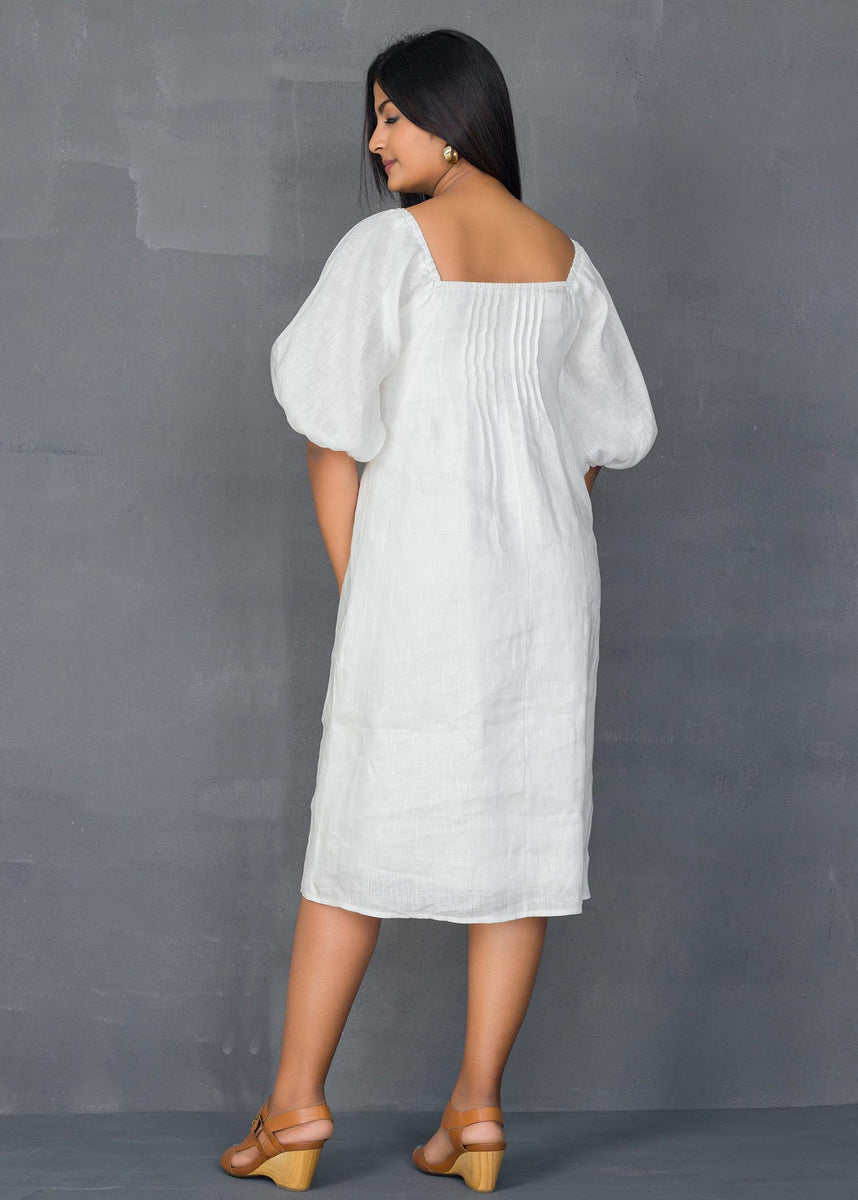 BUST LACE DETAIL BALOON SLEEVE DRESS